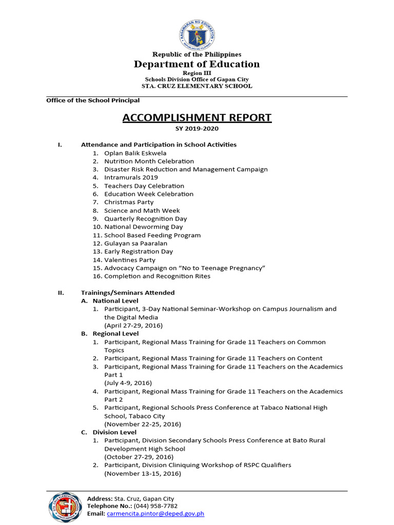 Accomplishment Report 2019-2020 | PDF