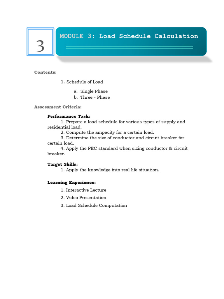 Schedule of Loads | Download Free PDF | Electrical Wiring | Ac Power ...