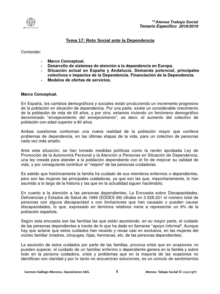 Tema 17 Reto Social Ante La Dependencia | PDF | Trabajo Social | Invalidez