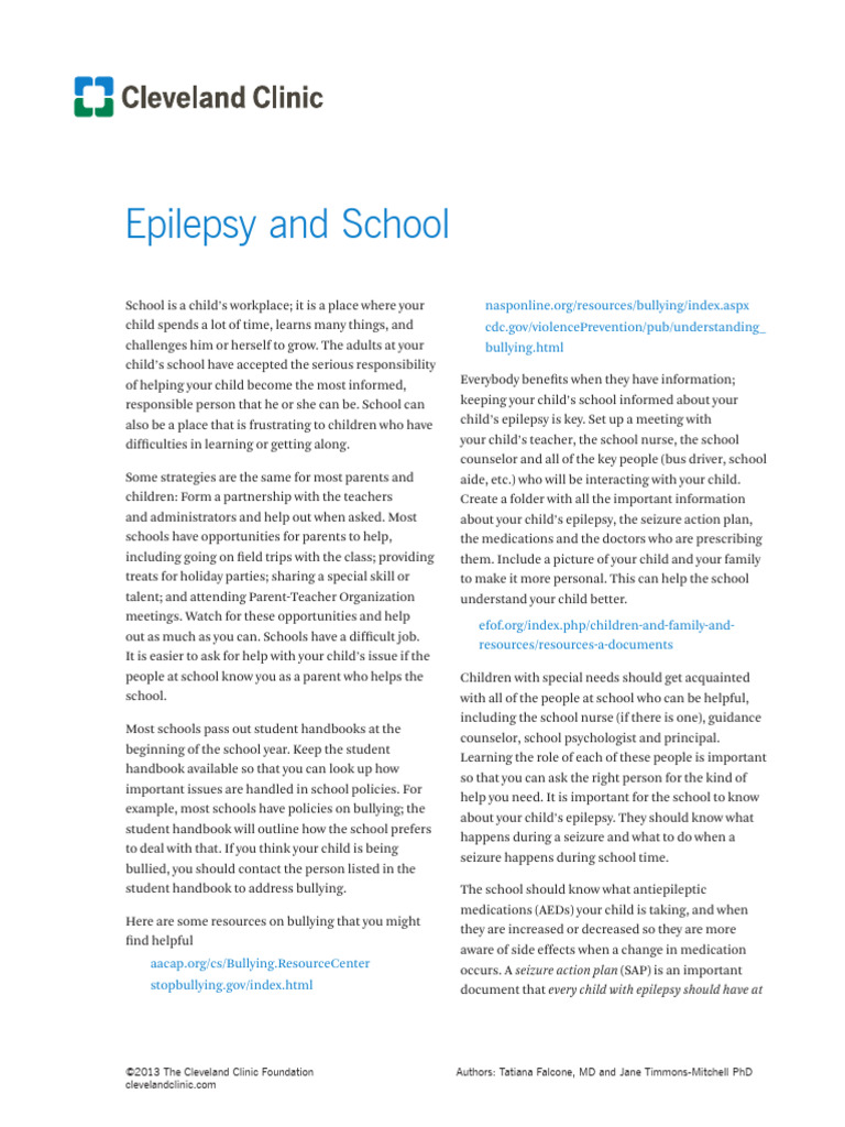 Epilepsy and School Fact Sheet | PDF | Individualized Education Program ...