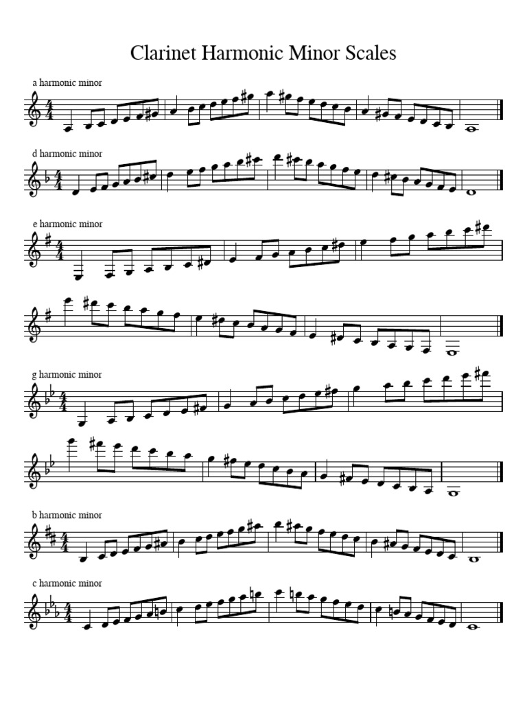 Clarinet Harmonic Minor Scales | PDF | Music Theory | Elements Of Music