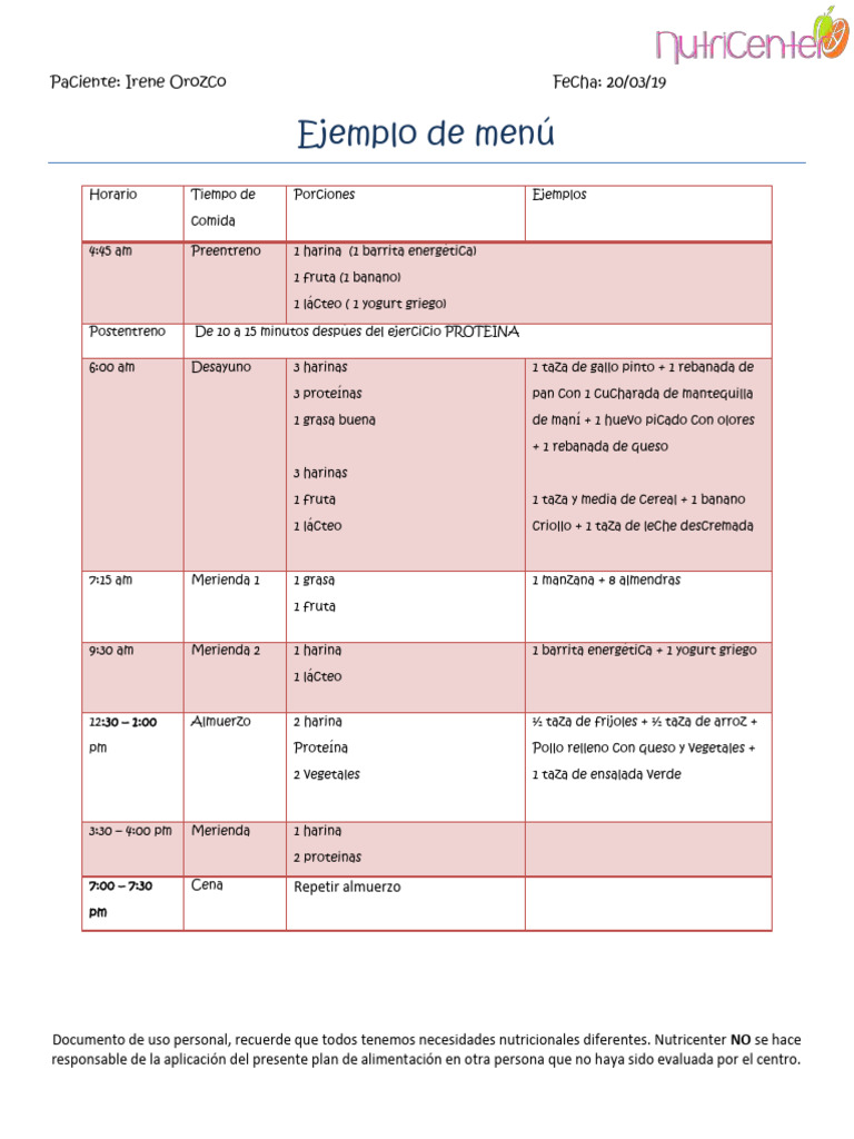 Plan Nutricional | PDF | Productos lácteos | Cocina