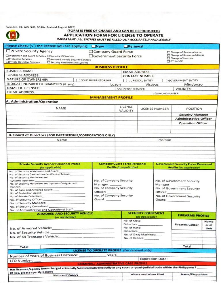 Application Form For License To Operate | PDF