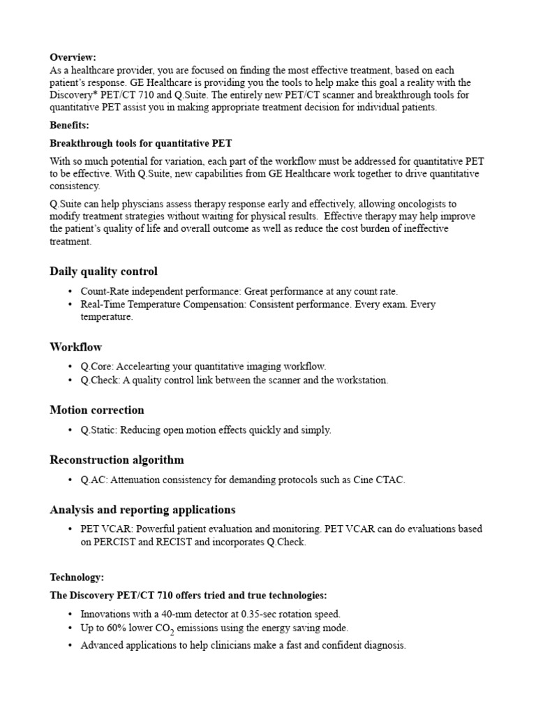GE Discovery PET/CT 710 Overview | PDF | Positron Emission Tomography ...