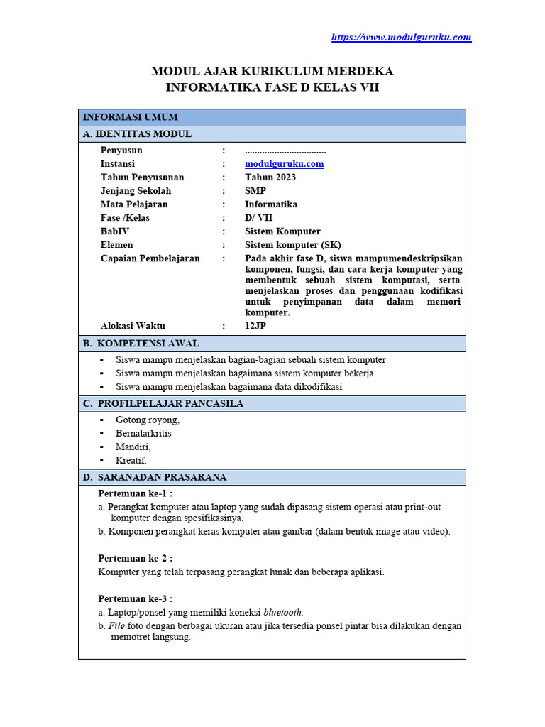 Modul Ajar Informatika Kelas 7 Fase D Bab 4 | PDF