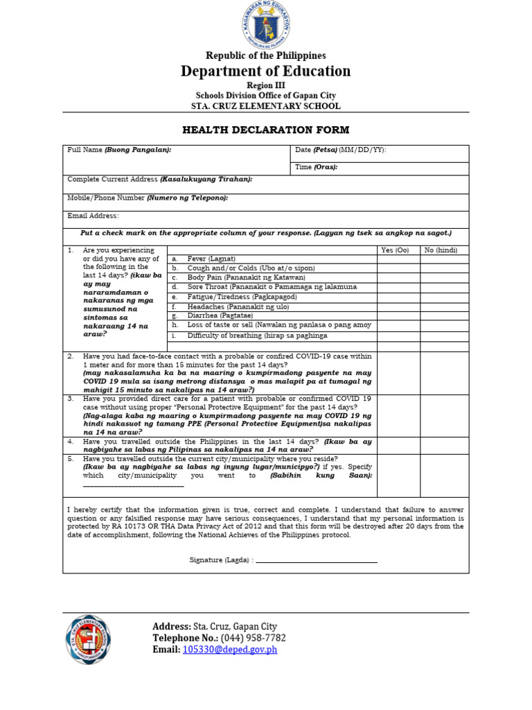 Health Declaration Form | PDF | Medical Specialties | Medicine
