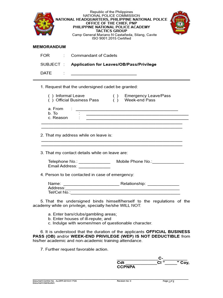 CCPNPA Application For Leave | PDF