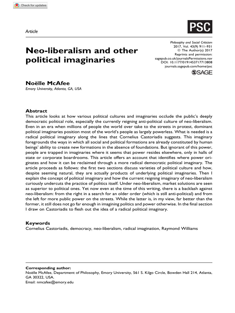 Neo-Liberalism and Other Political Imaginaries | PDF | Neoliberalism | Power (Social And Political)