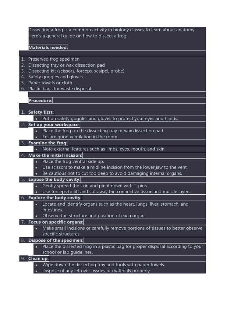 Frog Dissection Guide for Students | PDF