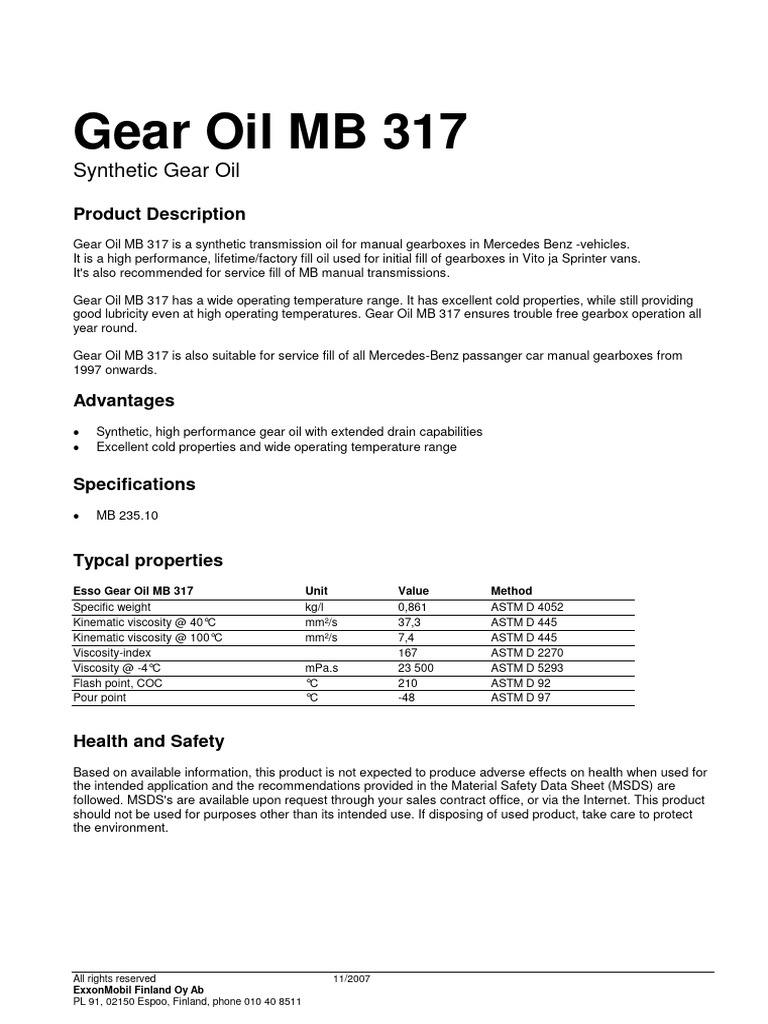 Gear Oil MB 317 - UK - PDS | PDF