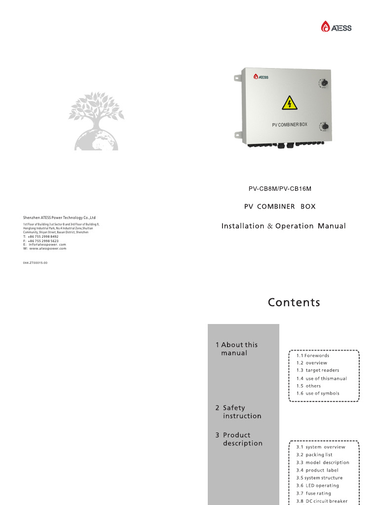 ATESS PV-CB Combiner Box Manual | PDF | Fuse (Electrical) | Solar Panel
