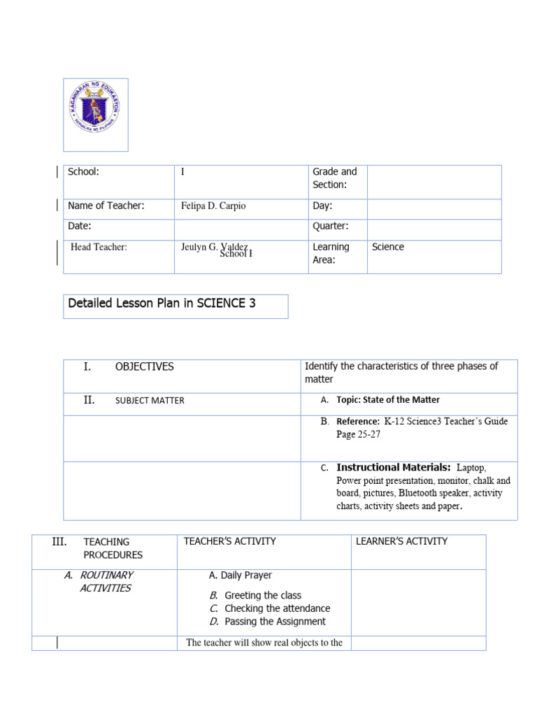 Q1. SCIENCE3 DLP | PDF | Liquids | Gases