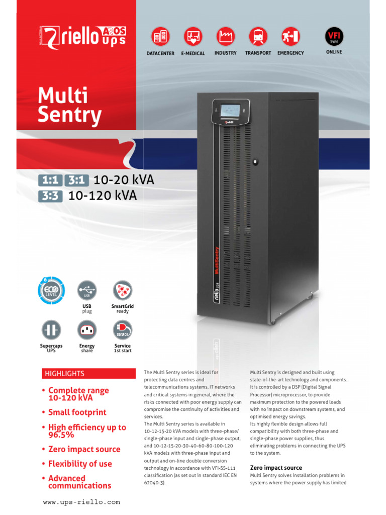Riello Multi Sentry UPS Overview | PDF | Rechargeable Battery | Power ...