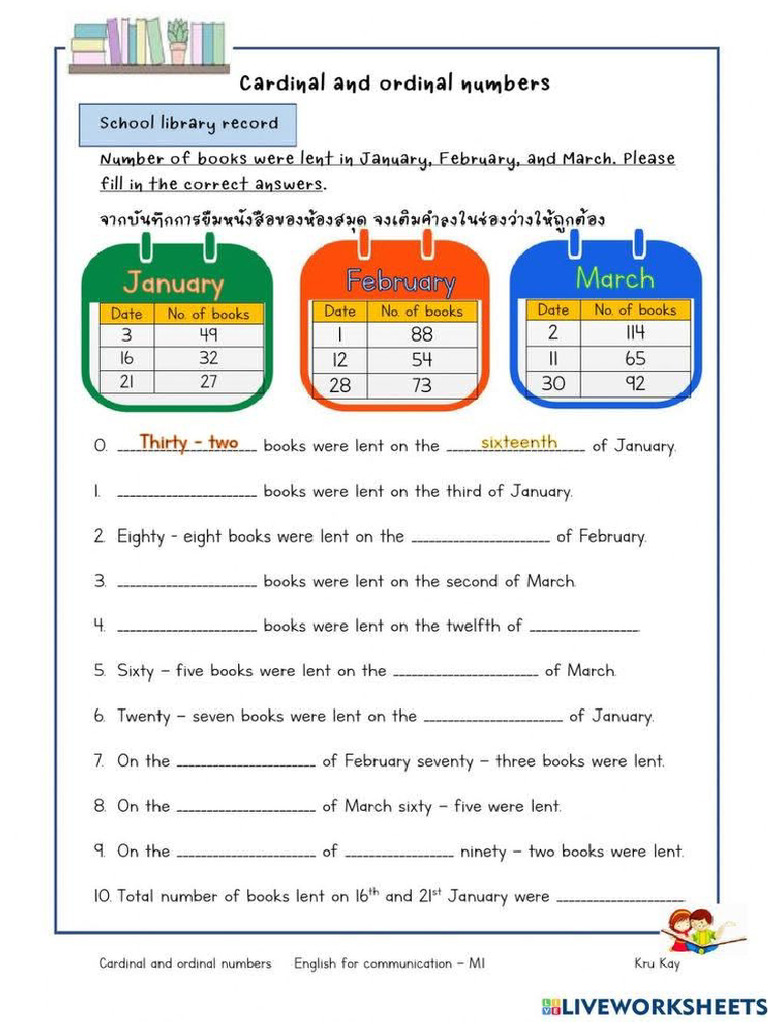 Ordinal Numbers Worksheet | PDF