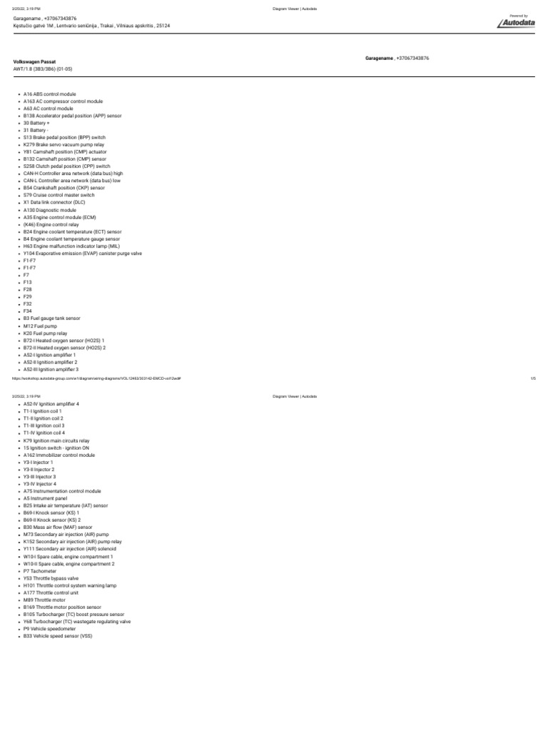 AWT Passat Diagram Viewer - Autodata | PDF | Throttle | Ignition System
