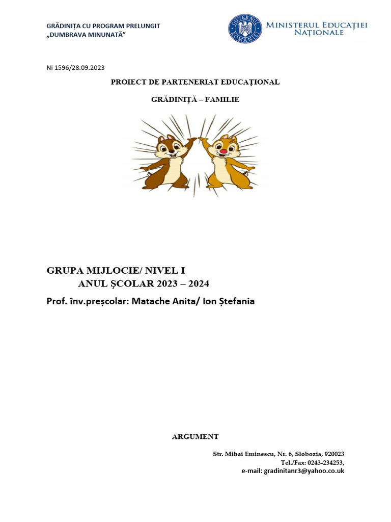 0 Proiect de Parteneriat Educational Gradinitafamilie 1 | PDF