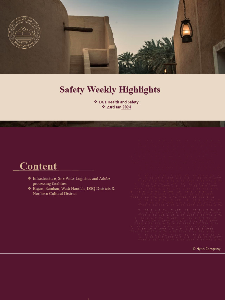 Weekly HSE Report: Wadi Hanifa & At-Turaif | PDF | Housekeeping | Safety