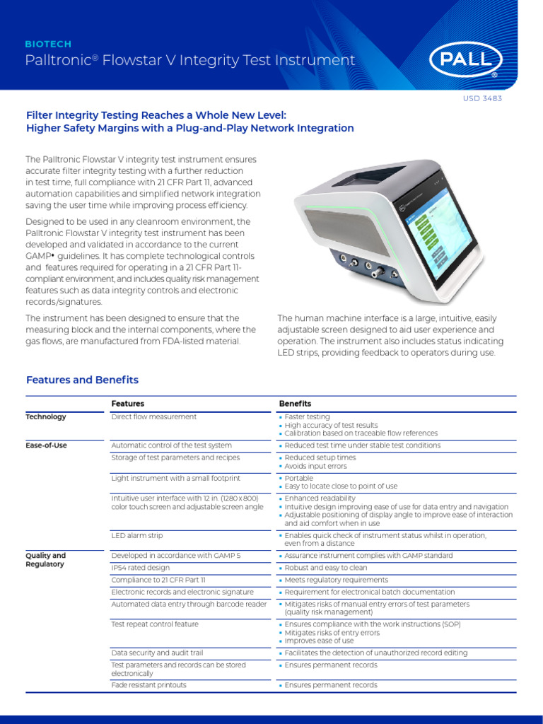 Palltronic Flowstar V Filter Integrity Test Instrument | PDF | Computer ...