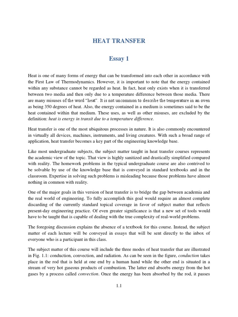Basic Thermodynamics Essay 1 | PDF | Heat | Heat Transfer