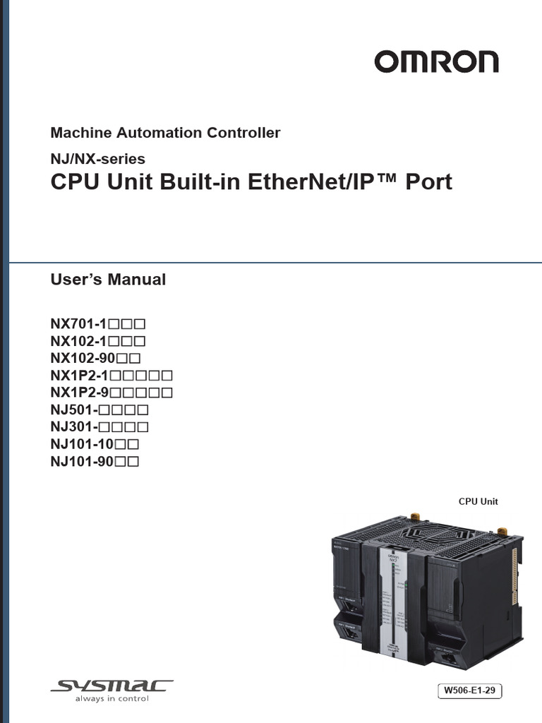 NJ - NX-series CPU Unit Built-In EtherNetIP Port User's Manual | PDF | Central Processing Unit ...
