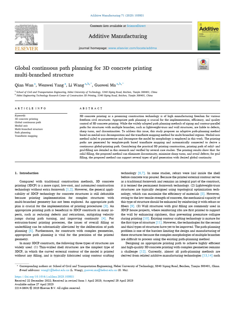 Global Continuous Path Planning For 3D Concrete Printing Multi-Branched ...