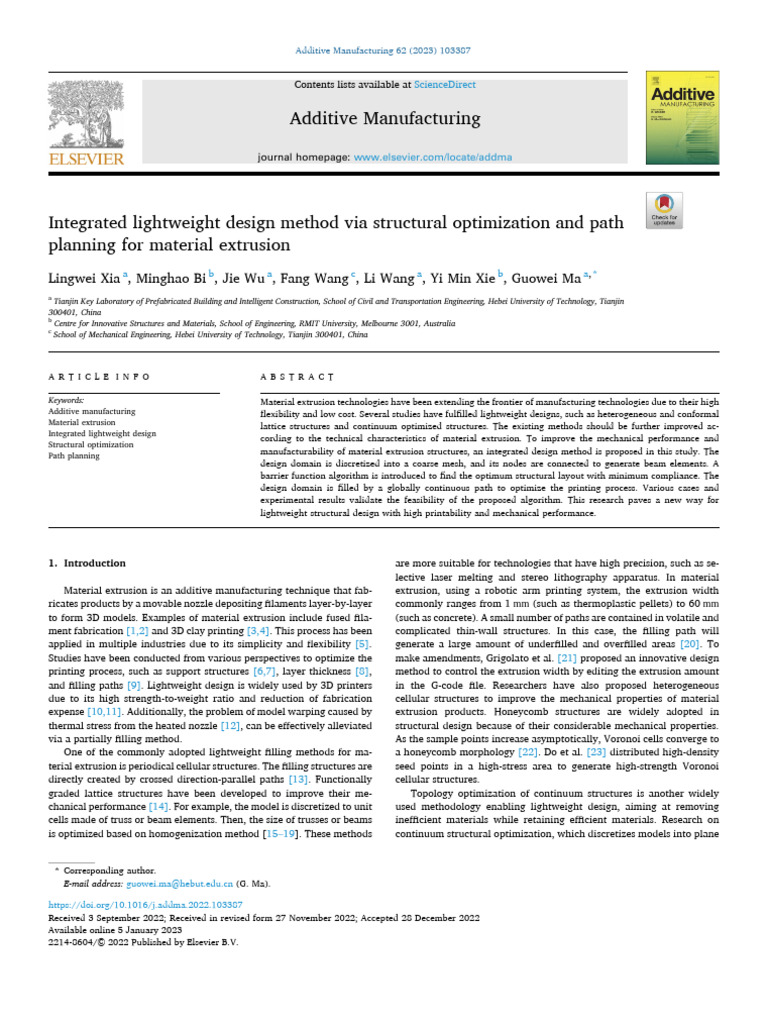 Integrated Lightweight Design Method Via Structural Optimization and Path Planning For Material ...