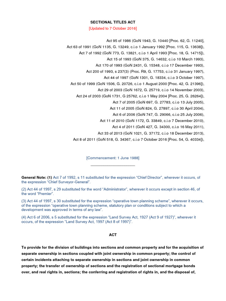 Sectional Titiles Act of 1986 189 | PDF | Lease | Ownership