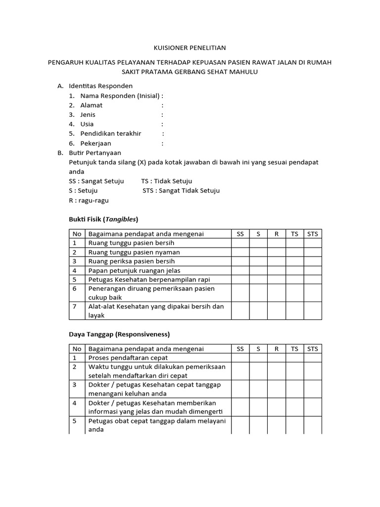 Kuesioner Kualitas Pelayanan RS | PDF