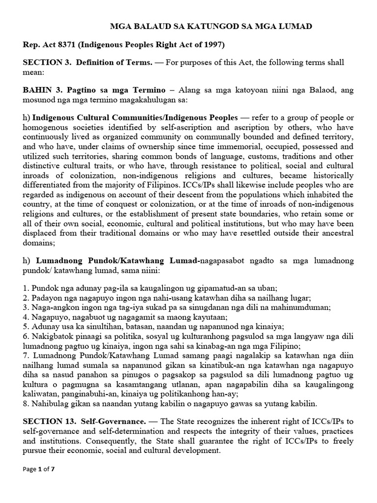 Mga Balaud Sa Katungod Sa Mga Lumad | PDF