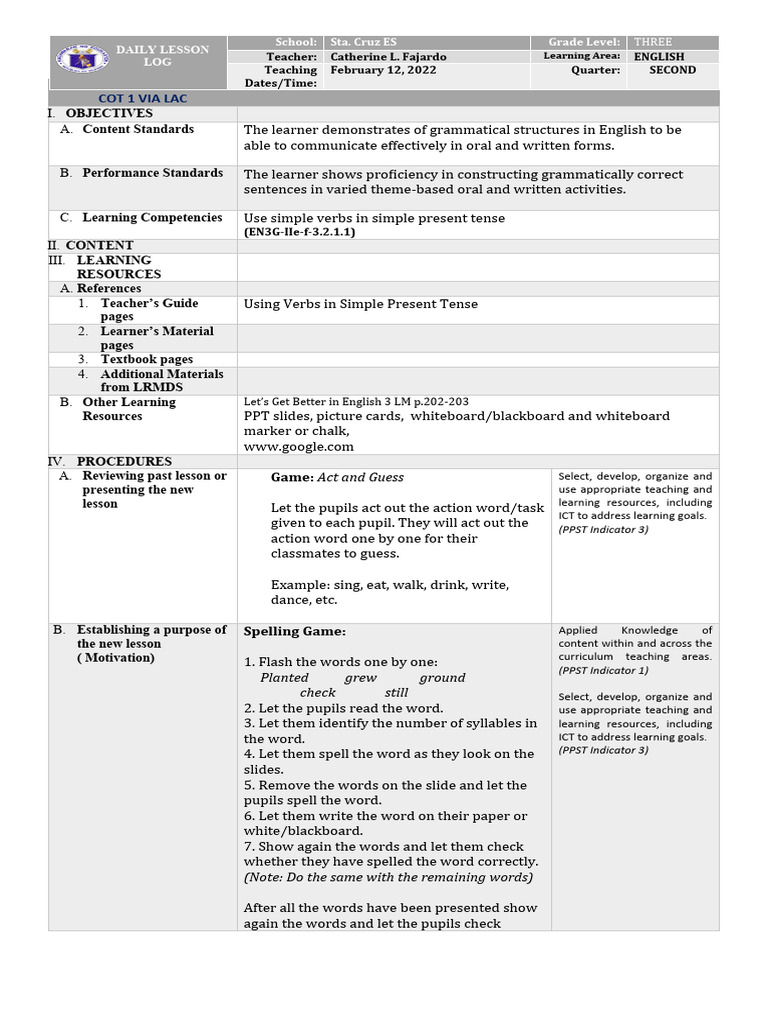 COT English3 LP SecondQtr | PDF | Literacy | Learning