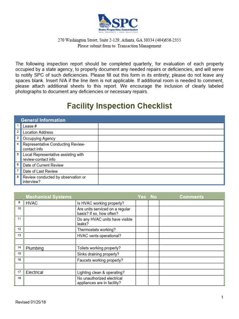 Facility Inspection Checklist Sample | PDF | Window | Building Engineering