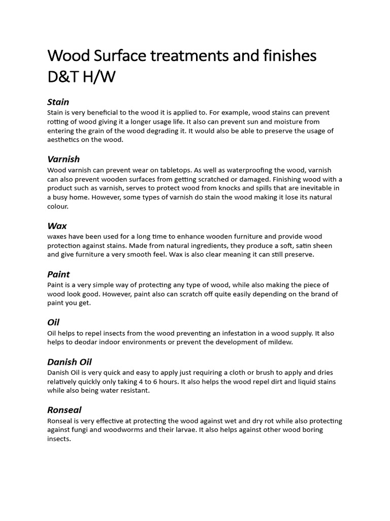 Wood Surface Treatments and Finishes D | PDF | Varnish | Wood