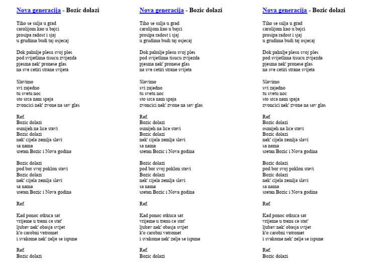 Nova Generacija - Božić Dolazi - Text | PDF