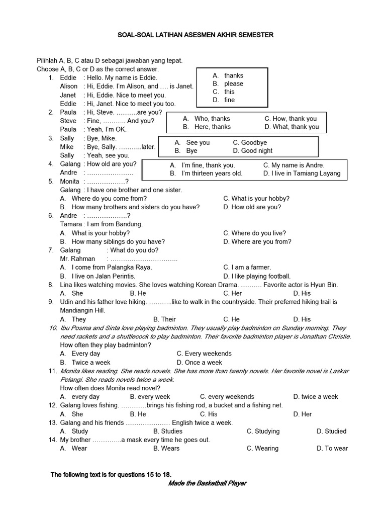 Soal Latihan Asesmen 7 | PDF | Adventure Travel | Physical Exercise
