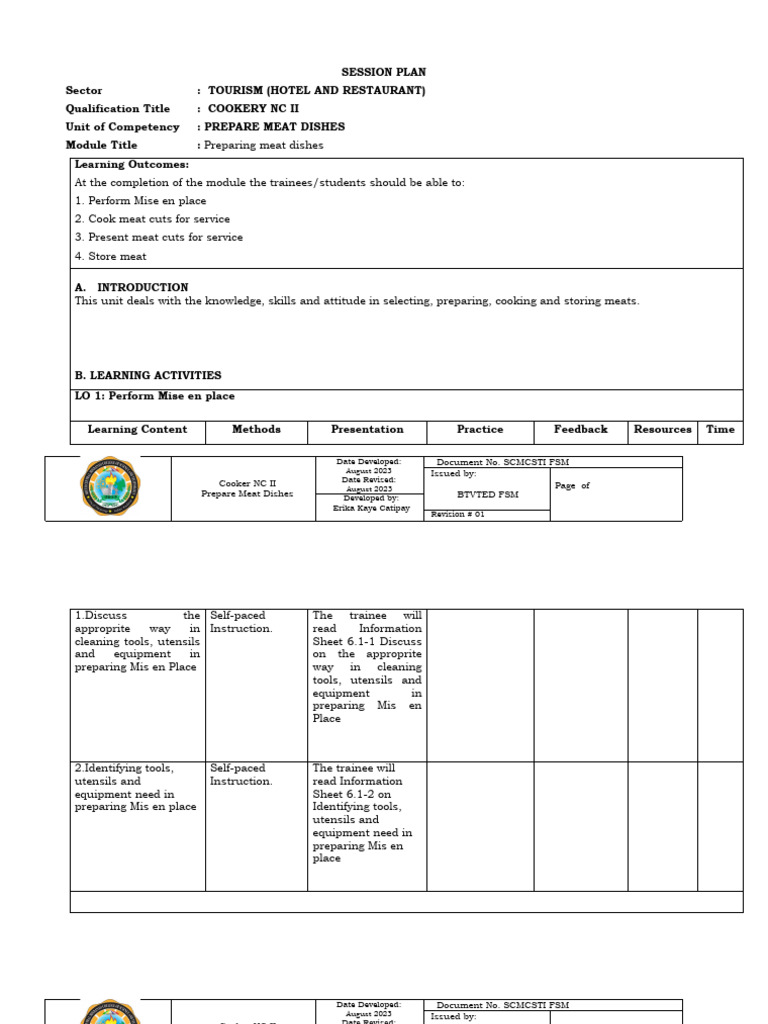 SESSION PLAN Catipay | PDF | Foods | Food And Drink Preparation