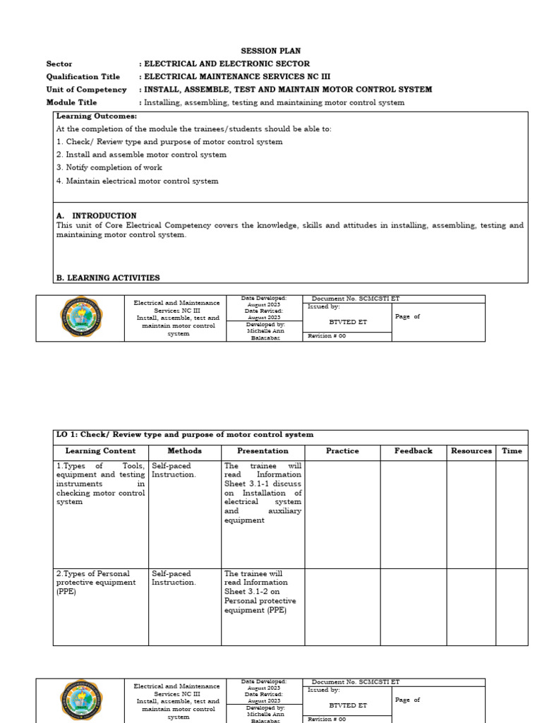 Balasabas Session Plan | PDF | Personal Protective Equipment | Learning