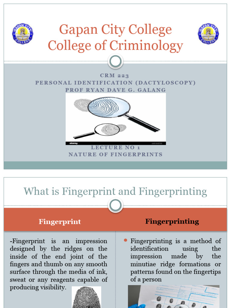 Lecture No 1 CRM 223 Dactylos | PDF | Skin | Fingerprint