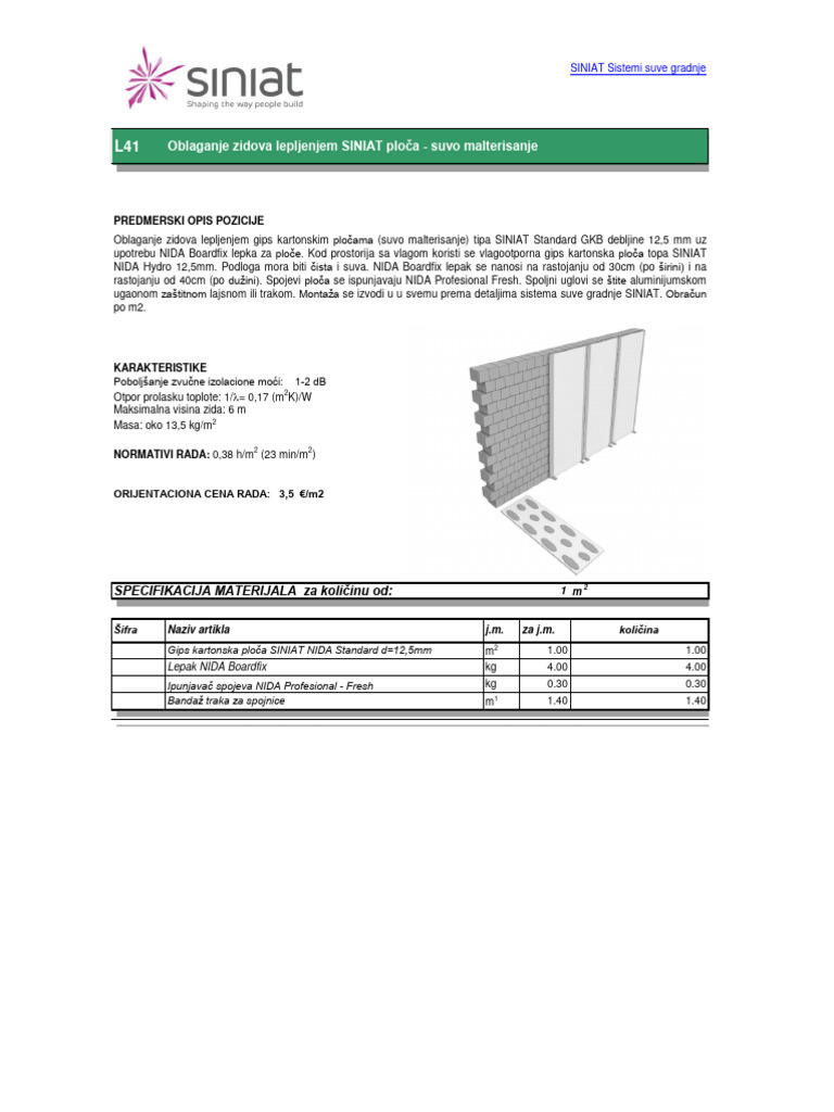 SINIAT Obloga L41 - Suvo Malterisanje | PDF