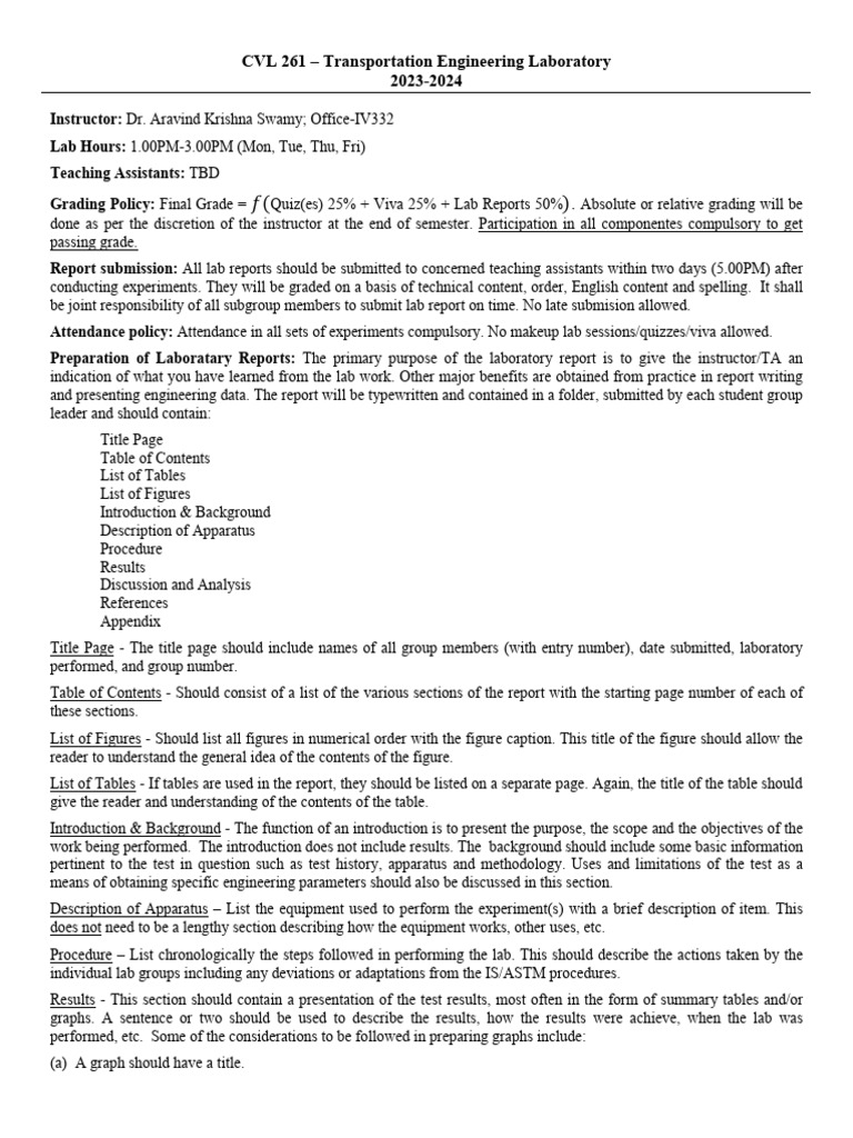CVL 261 Lab Report Guidelines | PDF | Sampling (Statistics) | Laboratories