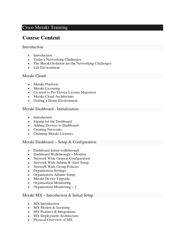 Cisco Meraki Training Pdf Computer Network Access Control