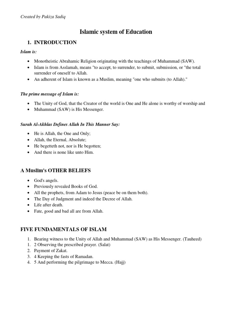 Islamic System of Education | PDF | God In Islam | Tawhid