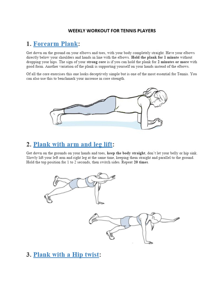 Weekly Workout For Tennis Players | PDF | Elbow | Knee