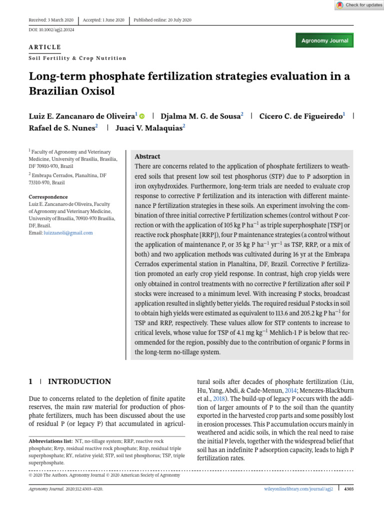 Long-term Phosphate Strategies in Oxisols | PDF | Fertilizer | Soil