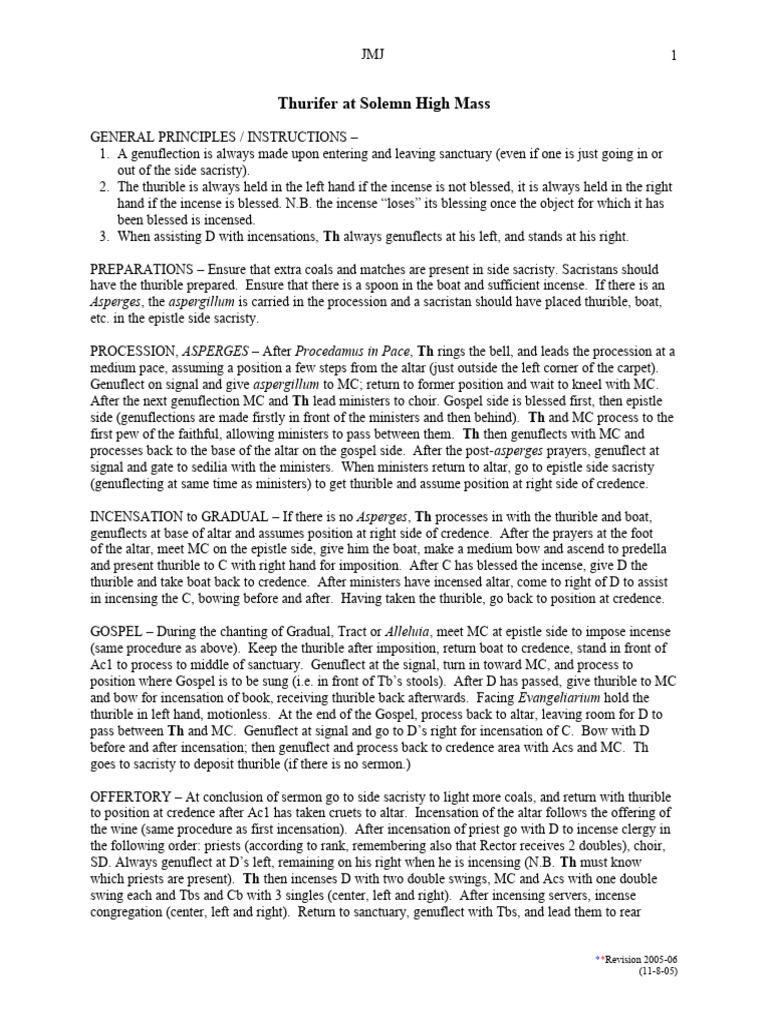 Thurifer Instructions for Solemn Mass | PDF | Christian Worship And ...