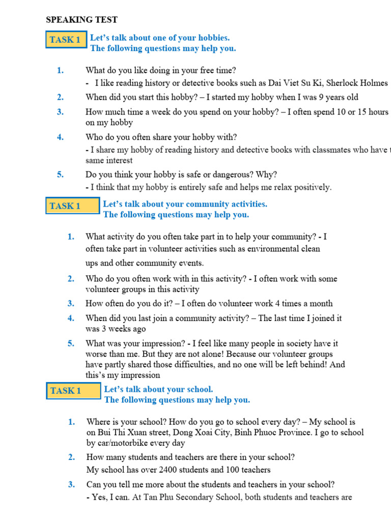 Student Speaking Practice Guide | PDF