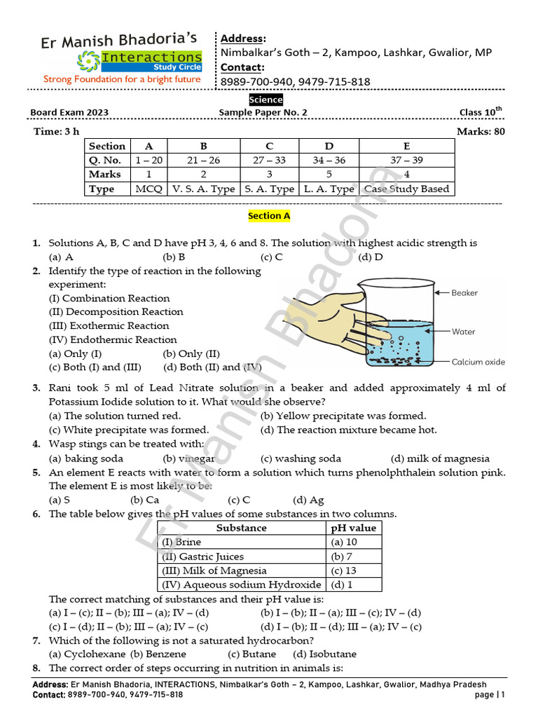7920science Sample Paper 2 Class 10th | PDF | Physical Sciences | Materials
