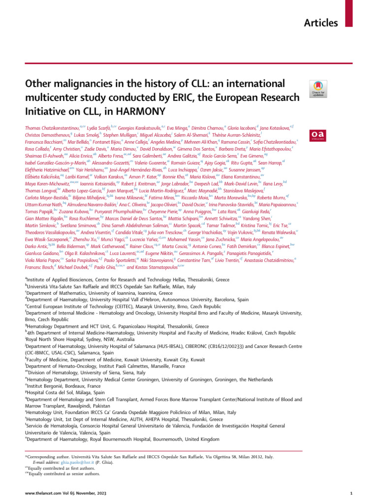 Other Malignancies in The History of CLL An International Mult - 2023 - Eclinic | PDF | Medicine ...