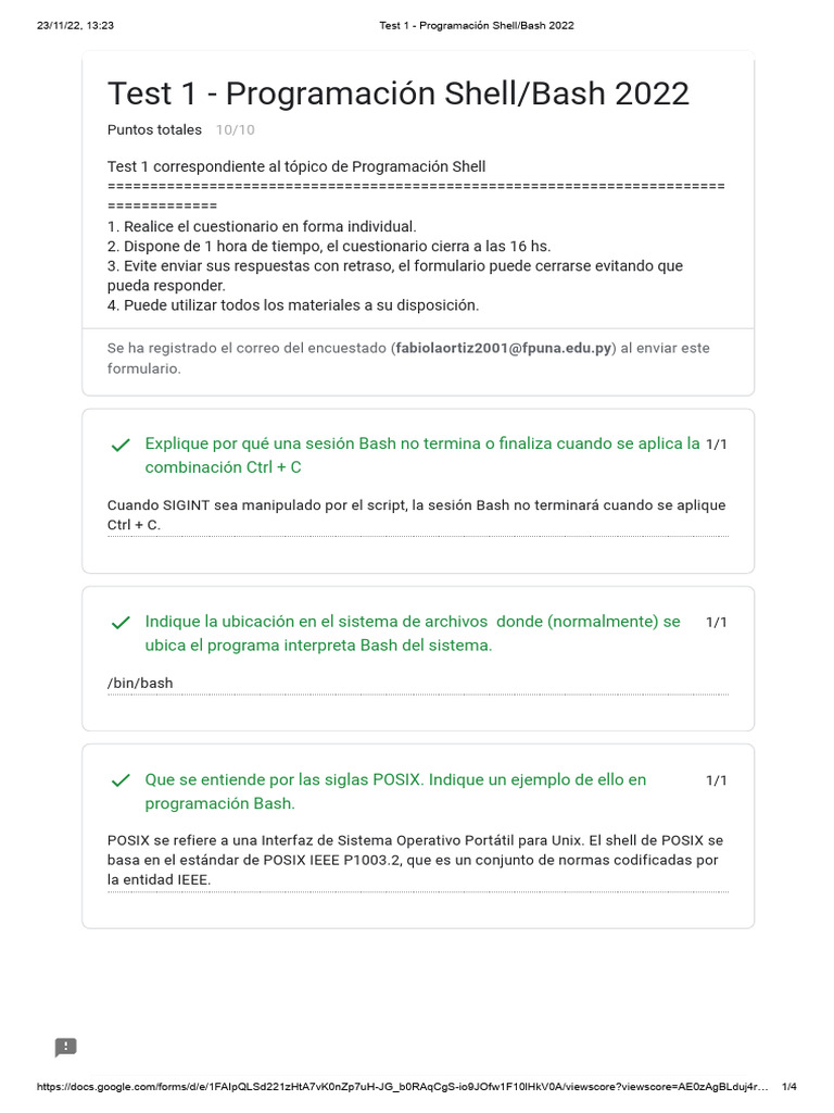 Test 1 - Programación Shell - Bash 2022 | PDF | Interfaz de línea de ...