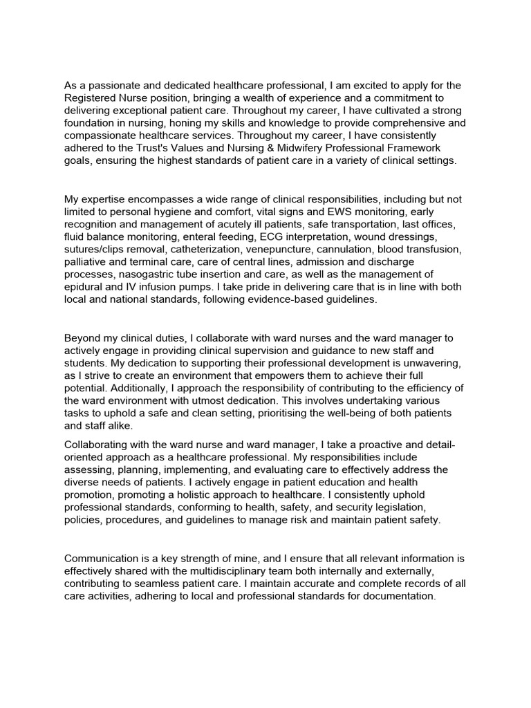 Personal Statement for Registered Nurse Role | PDF | Health Care | Nursing