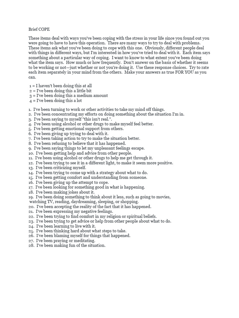 brief COPE questionnaire | PDF | Mind | Feeling